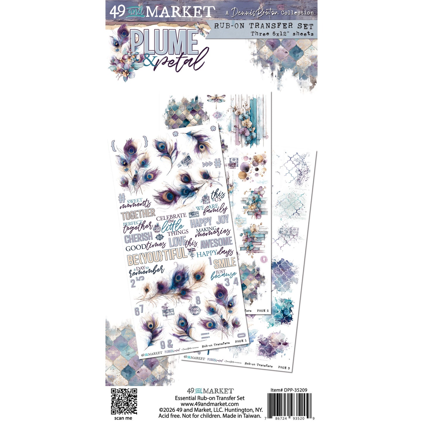 49 and Market - Plume & Petal - 6 x12 Blendable Rub-on Transfer Set ...